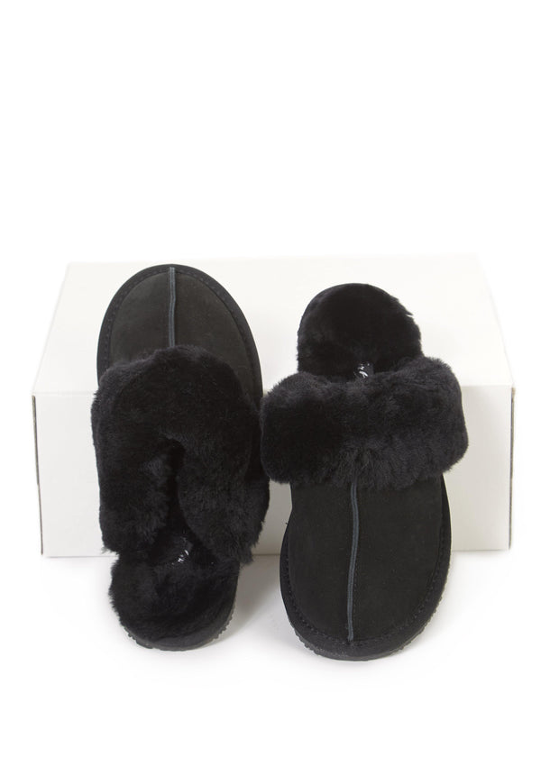 Classic Black Sheepskin Slippers | Jessimara