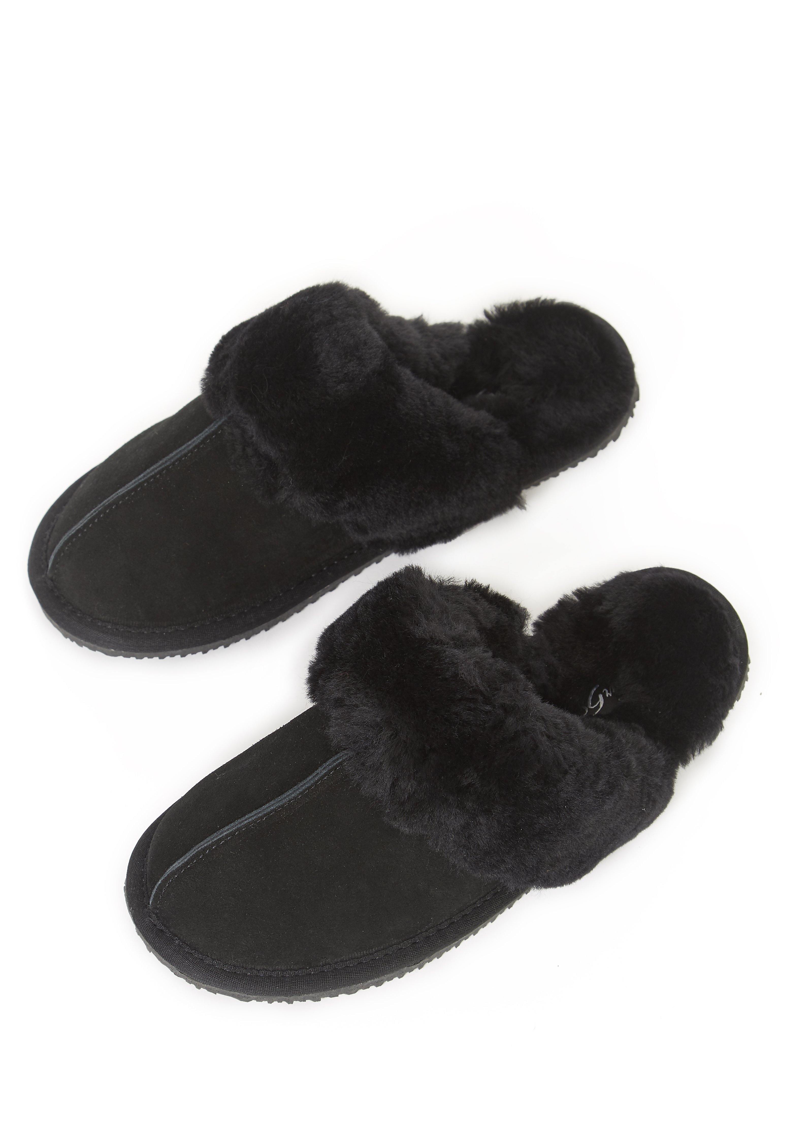 Classic Black Sheepskin Slippers | Jessimara