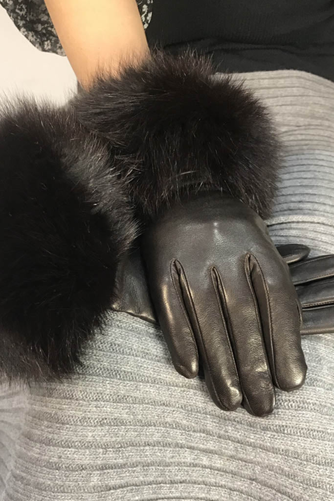Santacana Brown Lambskin Leather Gloves With Fur Trim Jessimara